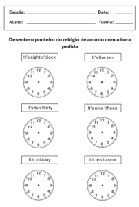 Atividades Sobre Horas em Inglês | BAIXE GRÁTIS | - Inglês Treinando