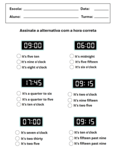 Atividades Sobre Horas em Inglês | BAIXE GRÁTIS | - Inglês Treinando